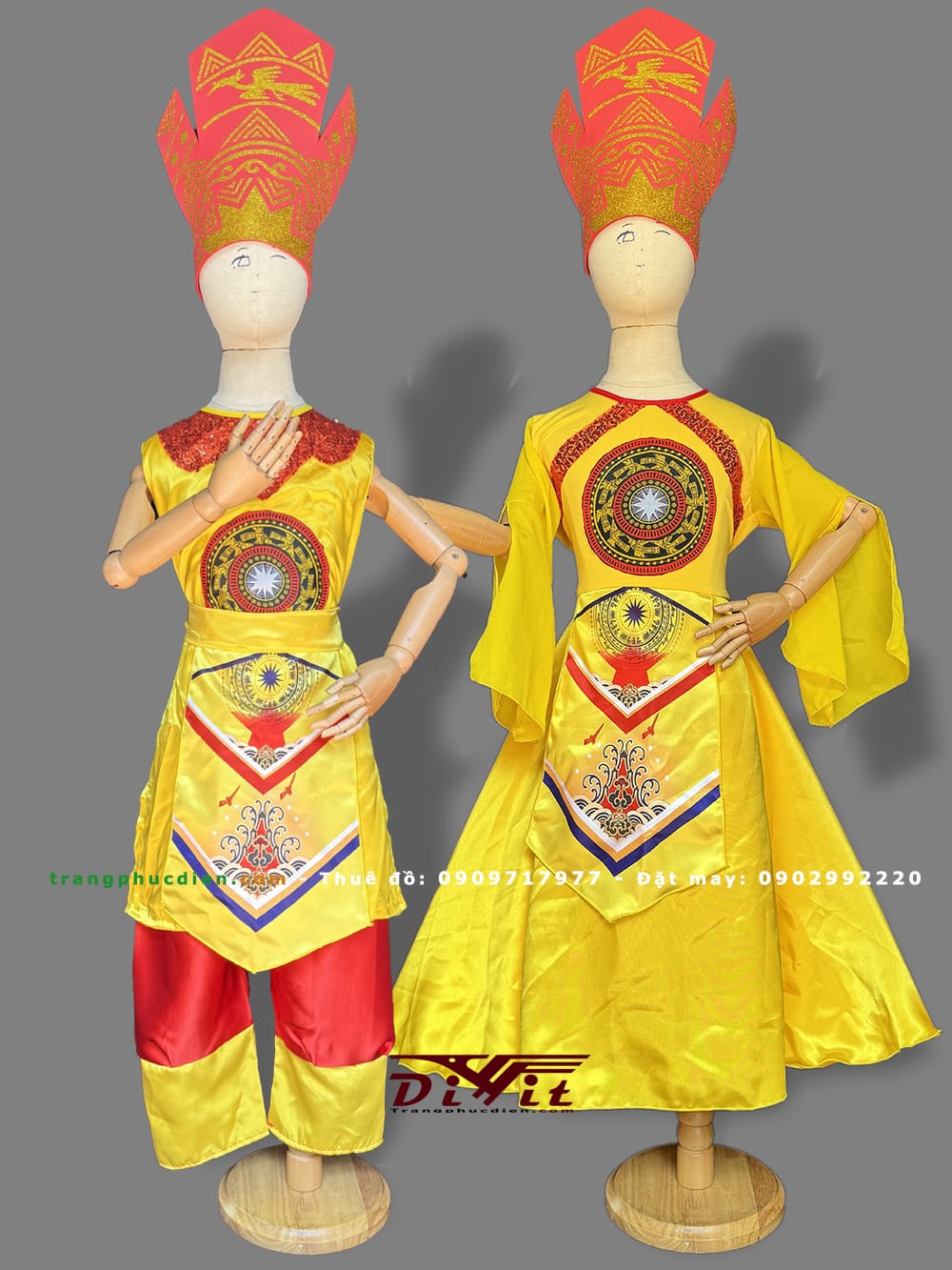 Cặp trang phục Âu Lạc vàng (6 - 8t) - Trang phục biểu diễn DiVit